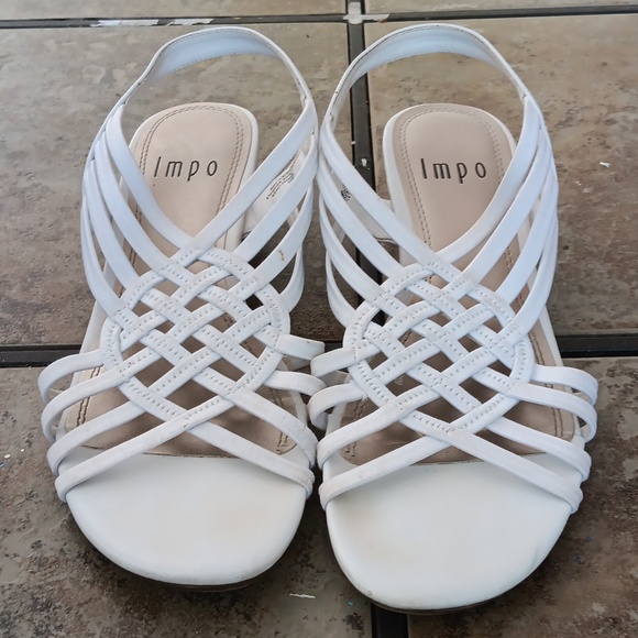 Impo | Shoes | Impo White Elastic Woven Sandals With Small Wedge Heel ...